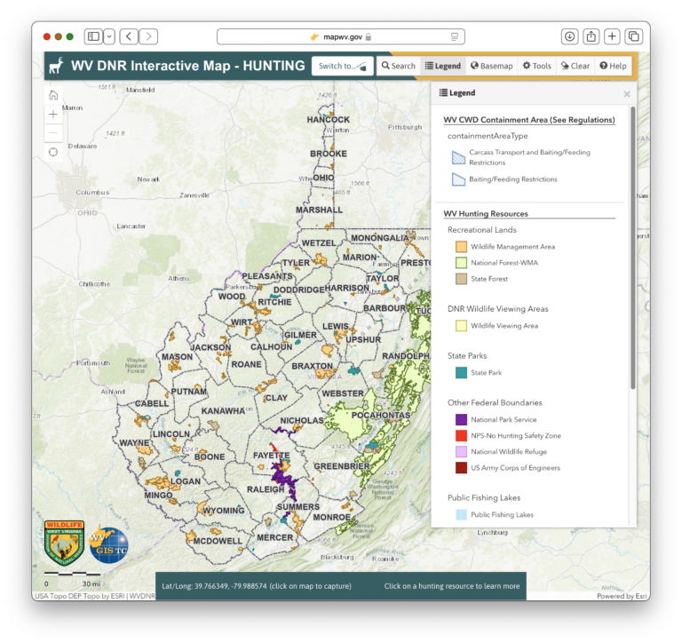 Explore West Virginia with Online Hunting and Fishing Map