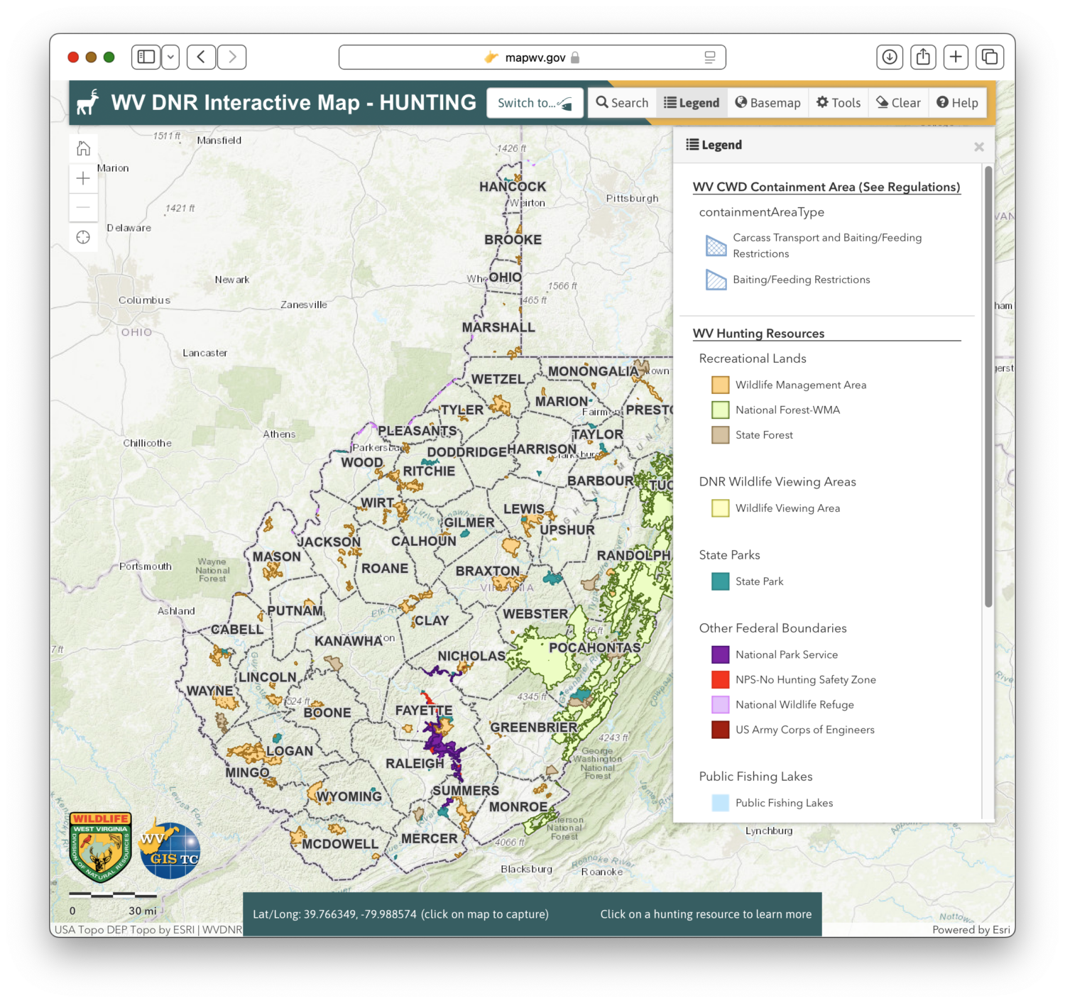Explore West Virginia with Online Hunting and Fishing Map