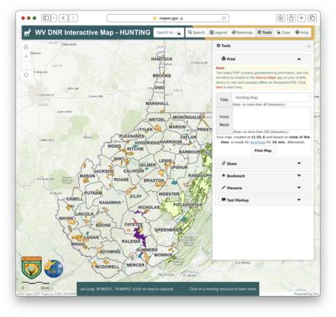 Explore West Virginia with Online Hunting and Fishing Map
