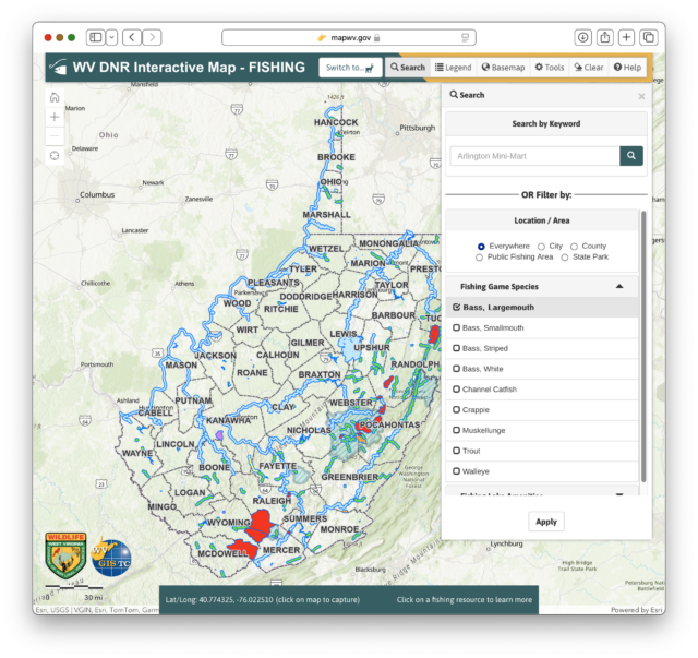 Explore West Virginia with Online Hunting and Fishing Map