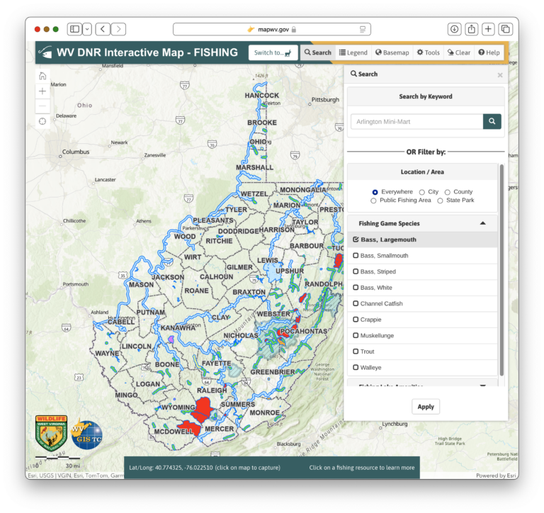 Explore West Virginia with Online Hunting and Fishing Map